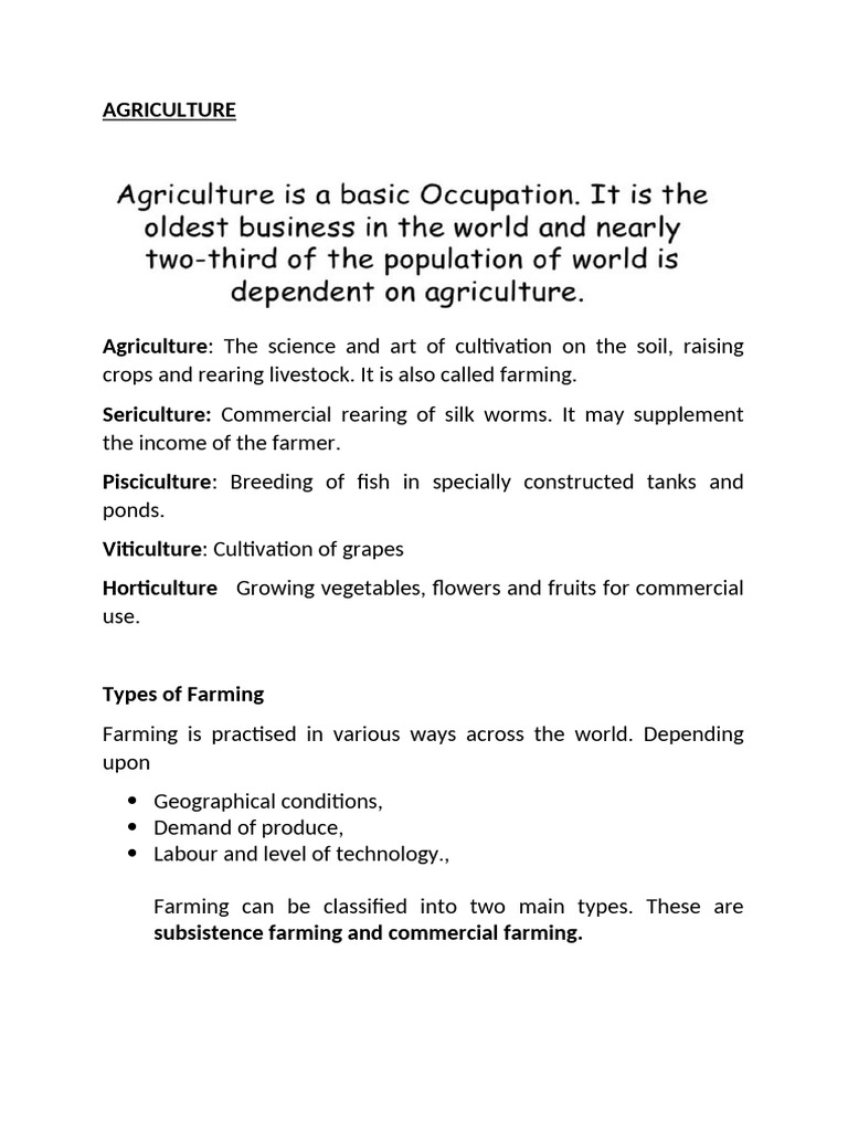 Agriculture - Notes | PDF | Intensive Farming | Agriculture