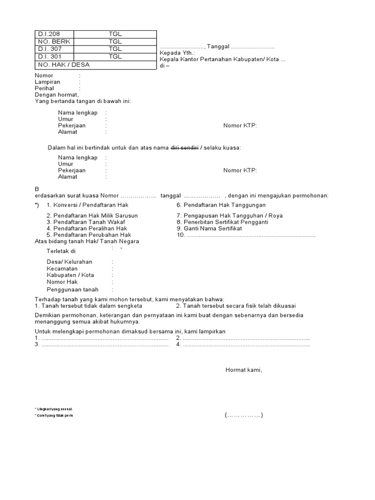 Form Permohonan Pendaftaran Tanah BPN | PDF