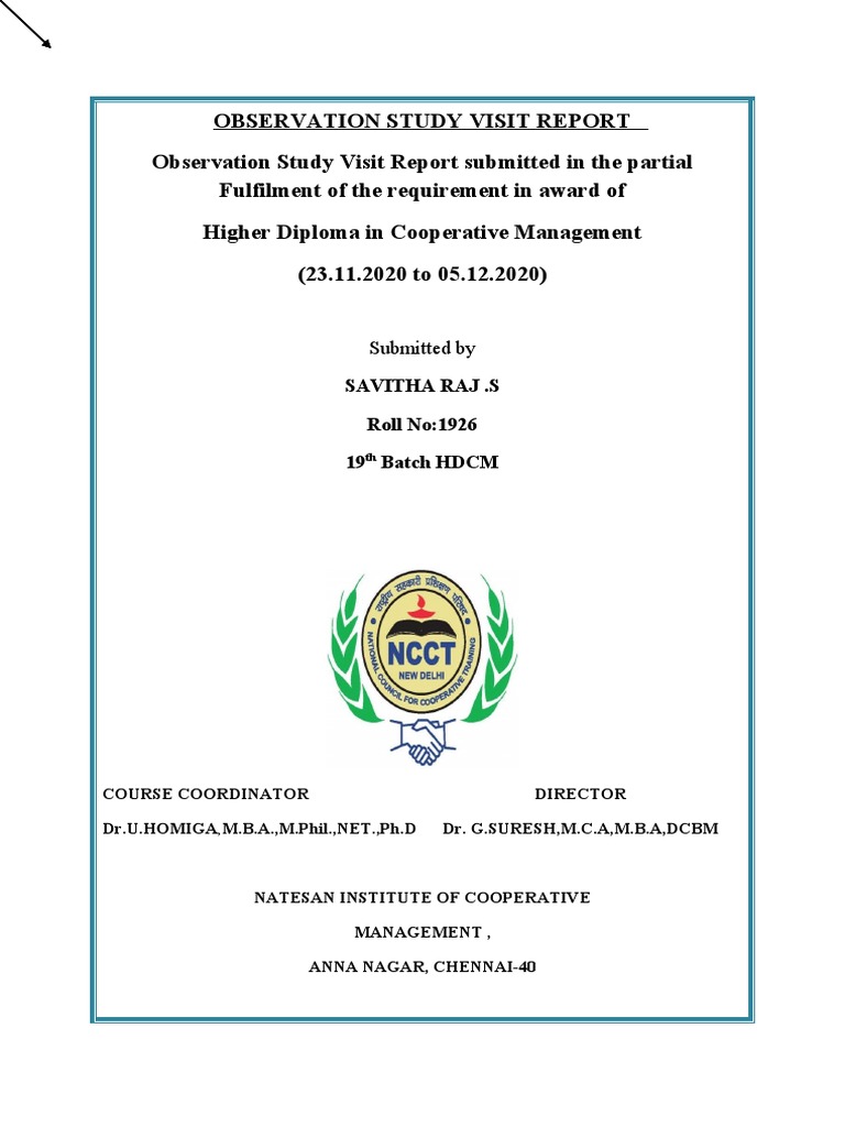 Observation Study Visit Report | PDF | Cooperative | Loans