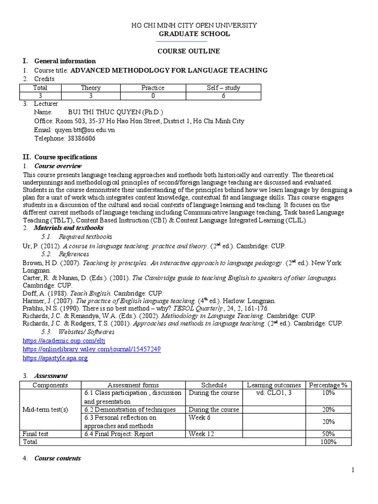 Graduate School Course Outline General Information: Required Textbooks ...