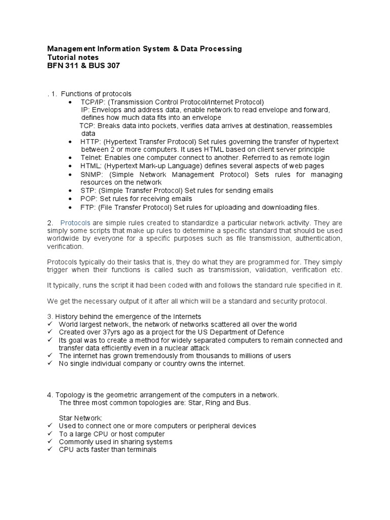 Management Information System & Data Processing Tutorial Notes BFN 311 ...