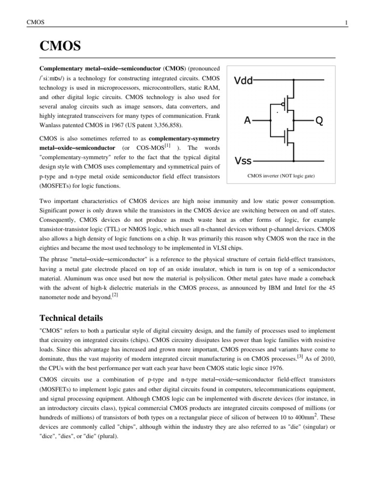 Technical Details: Complementary Metal-Oxide-Semiconductor (CMOS ...
