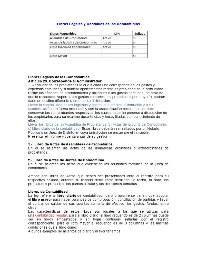 Libros Legales y Contables de Los Condominios | PDF