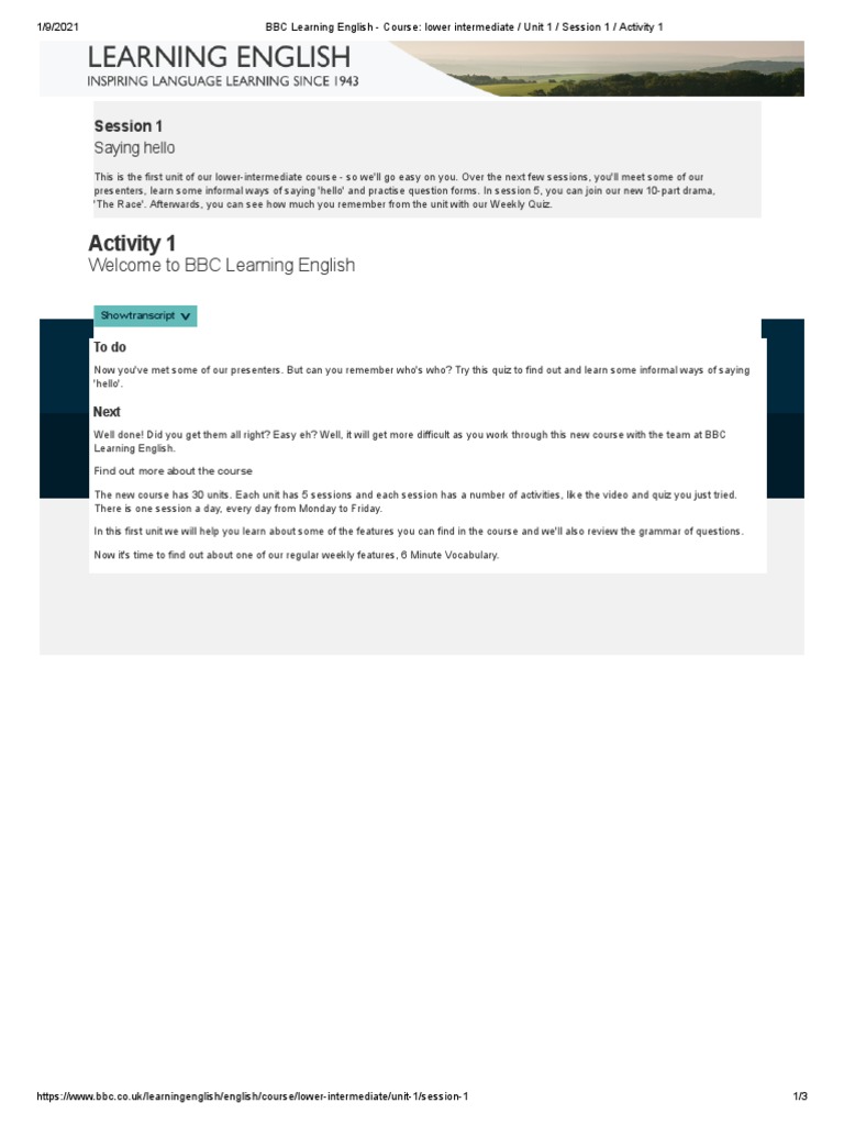 BBC Learning English - Course - Lower Intermediate - Unit 1 - Session 1 ...