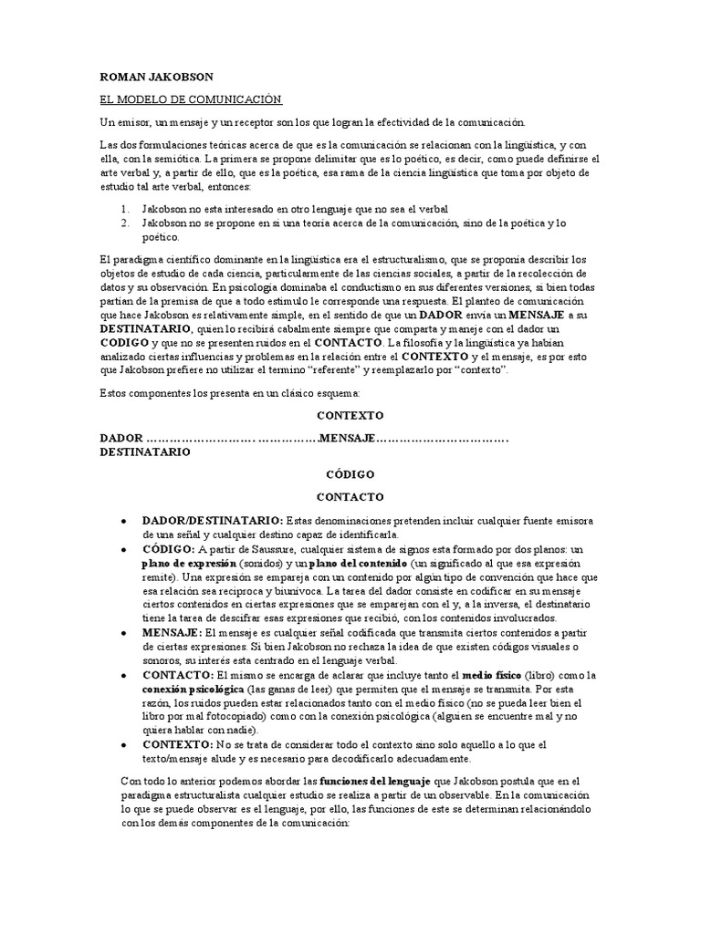 Roman Jakobson - Modelo de Comunicación | Descargar gratis PDF ...