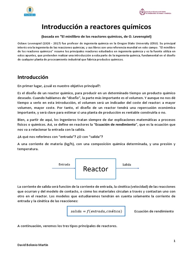 Introduccion A Reactores Quimicos | PDF | Reactor Quimico | Cinética química