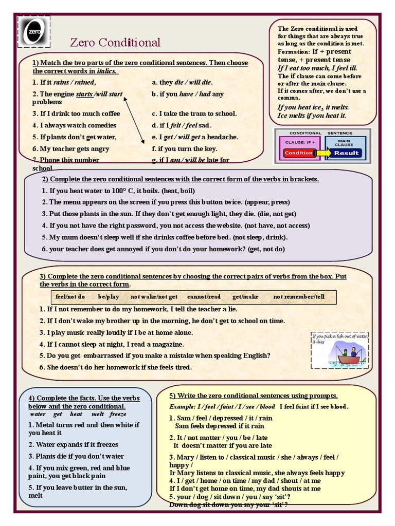Guia 12 Zero-Conditional-Exercise | PDF | Sentence (Linguistics) | Linguistic Morphology