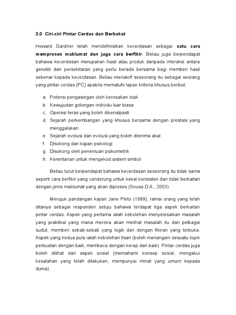 Ciri Pintar Cerdas Dan Berbakat Dan Kreatif | PDF