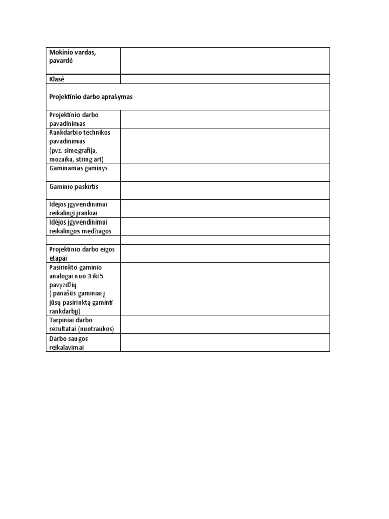 Projektinio Darbo Aprašymas | PDF