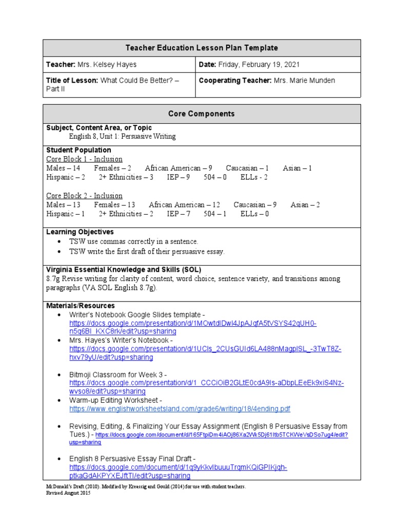 Teacher Education Lesson Plan Template: Usp Sharing | PDF | Lesson Plan ...