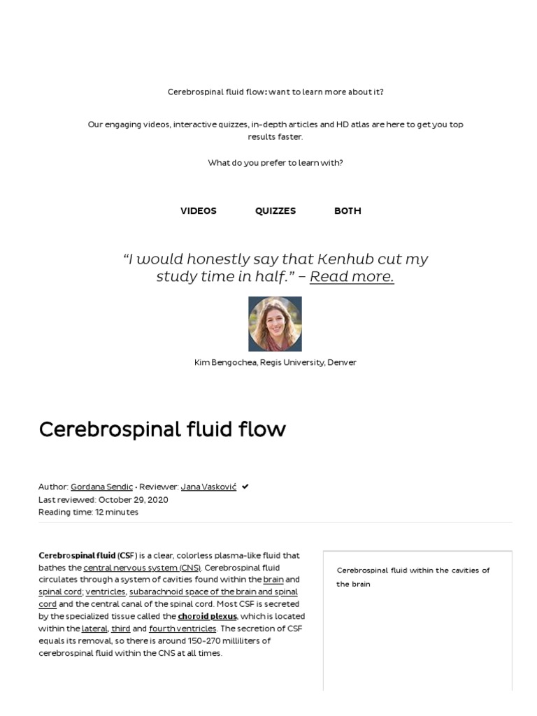 Cerebrospinal Fluid Flow - Anatomy and Functions - Kenhub | PDF