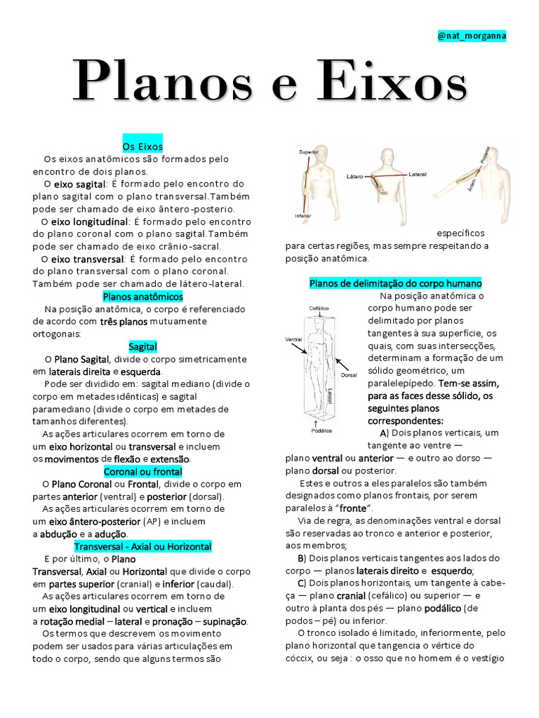 Planos e Eixos | Download grátis PDF | Movimentos anatômicos | Anatomia