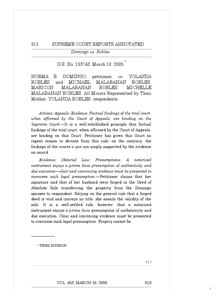 Domingo v. Robles ESCRA | PDF | Burden Of Proof (Law) | Deed
