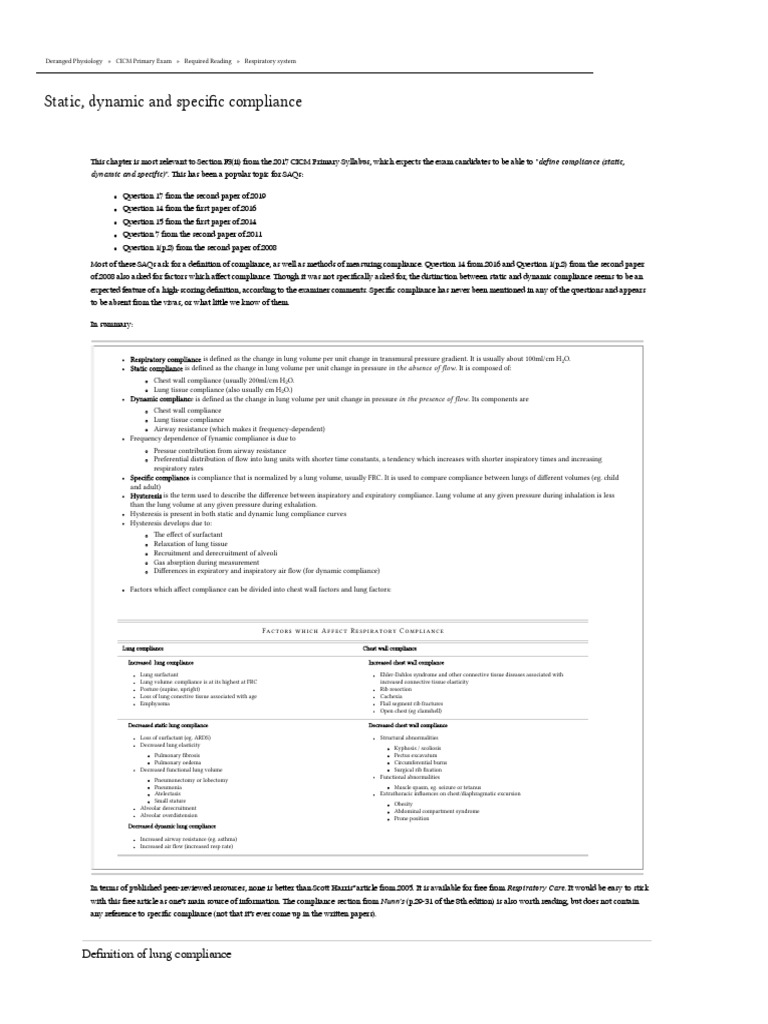 Understanding Respiratory Compliance | PDF | Exhalation | Lung