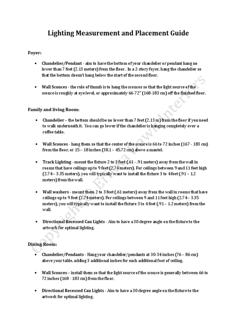Lighting Measurement and Placement Guide | PDF | Lighting | Bathroom