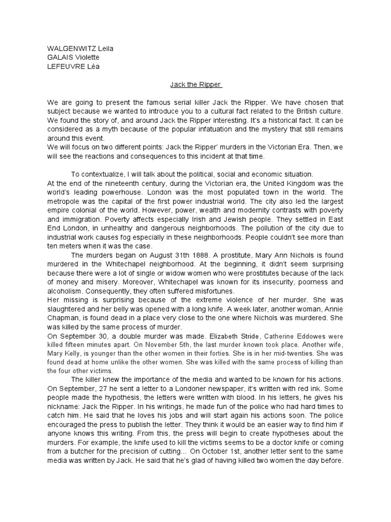 Presentation Jack The Ripper | PDF | Jack The Ripper | Serial Killer