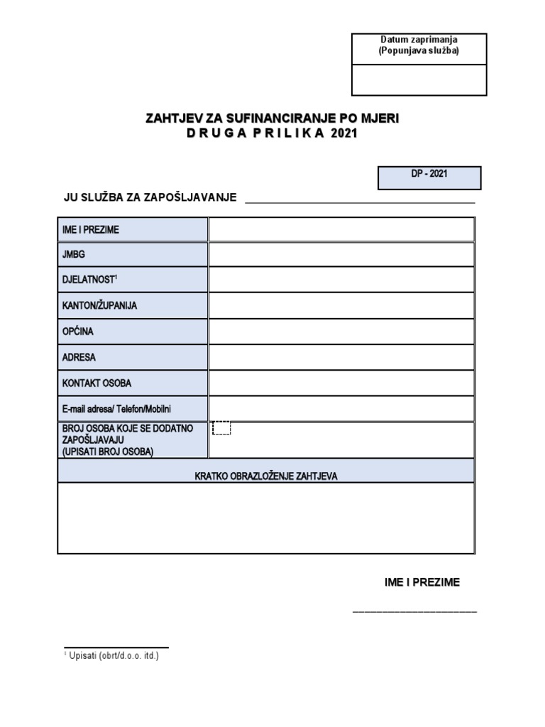 Prijavni Obrazac DP 2021 | PDF