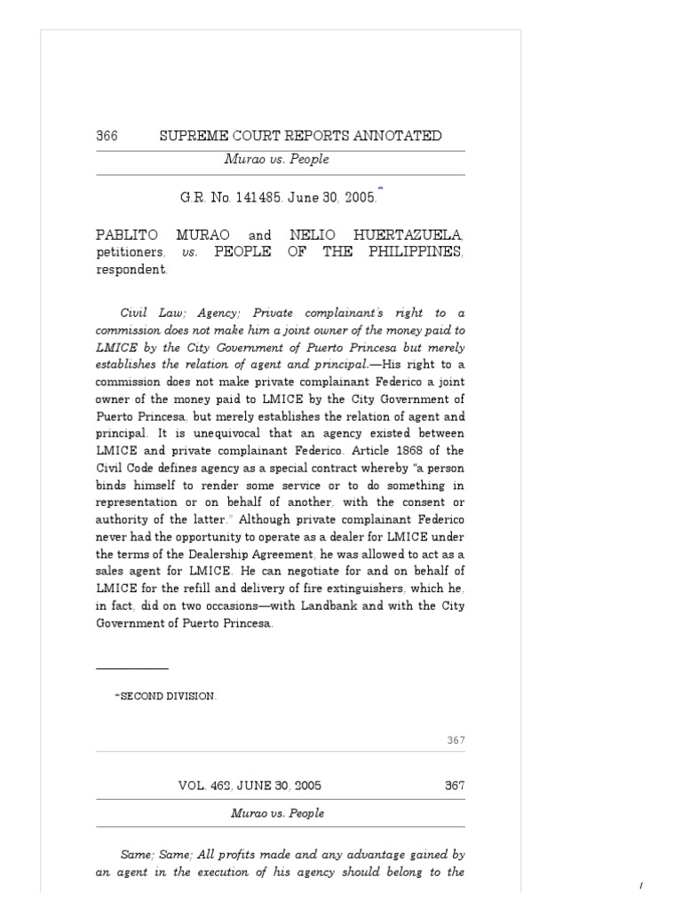 Murao V People ESCRA | PDF | Law Of Agency | Payments