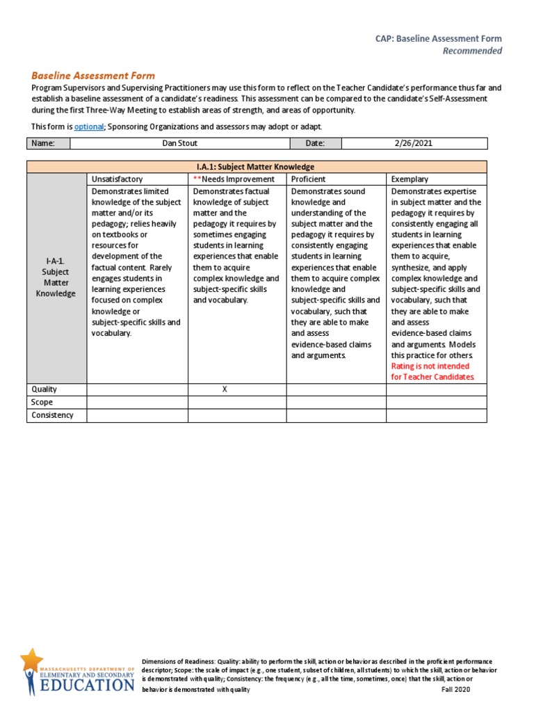 Baseline Assessment Form for Educators | PDF | Educational Assessment ...