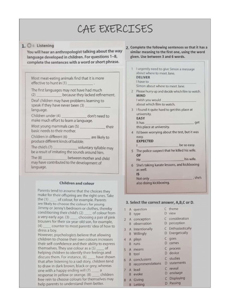 CAE Exercises For Students Examples | PDF