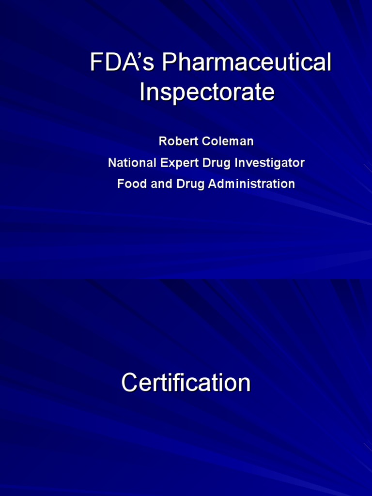 FDA Pharmaceutical Inspectorate Certification Guide | PDF | Food And ...