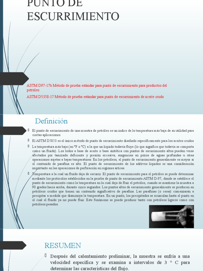 Punto de Escurrimiento ASTM D97 y D5853 | PDF | Petróleo | Temperatura