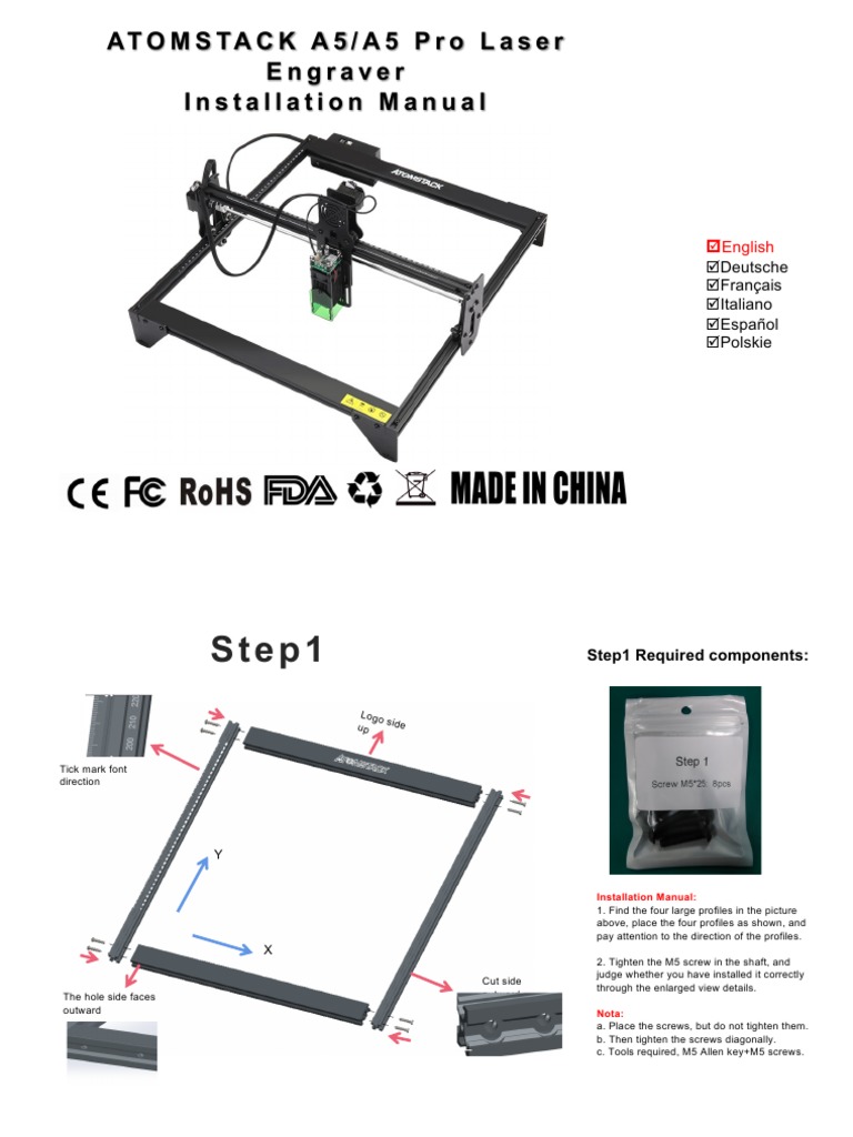 AtomStack A5-A5 Pro Engraver Installation Manual | PDF | Screw | Equipment