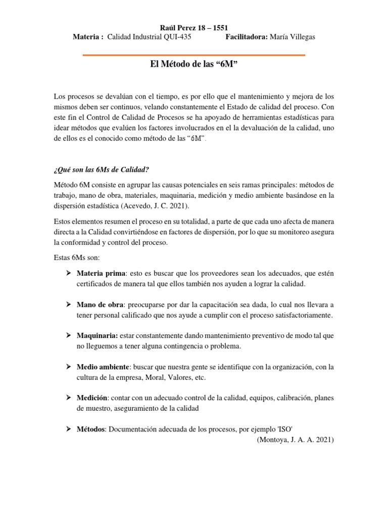 Método de las 6M en Calidad Industrial | PDF | Estadísticas | Business