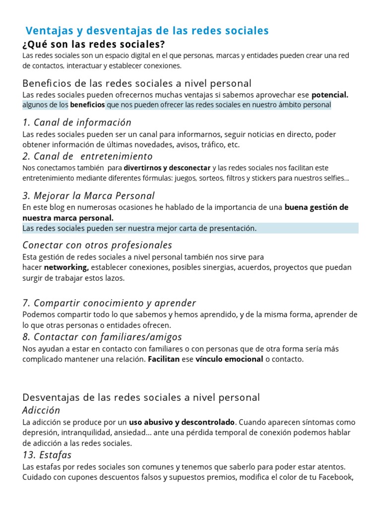 Ventajas Y Desventajas De Las Redes Sociales En Nuestra Empresa Un