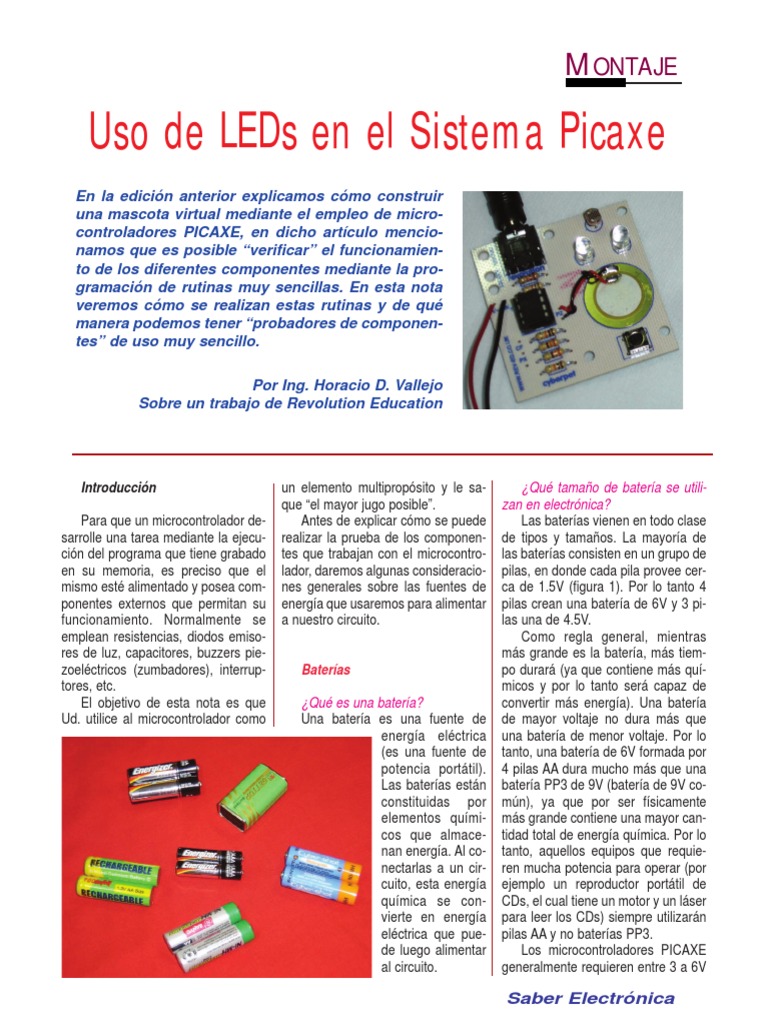 Uso de Leds Con PICAXE | PDF | Diodo emisor de luz | Microcontrolador