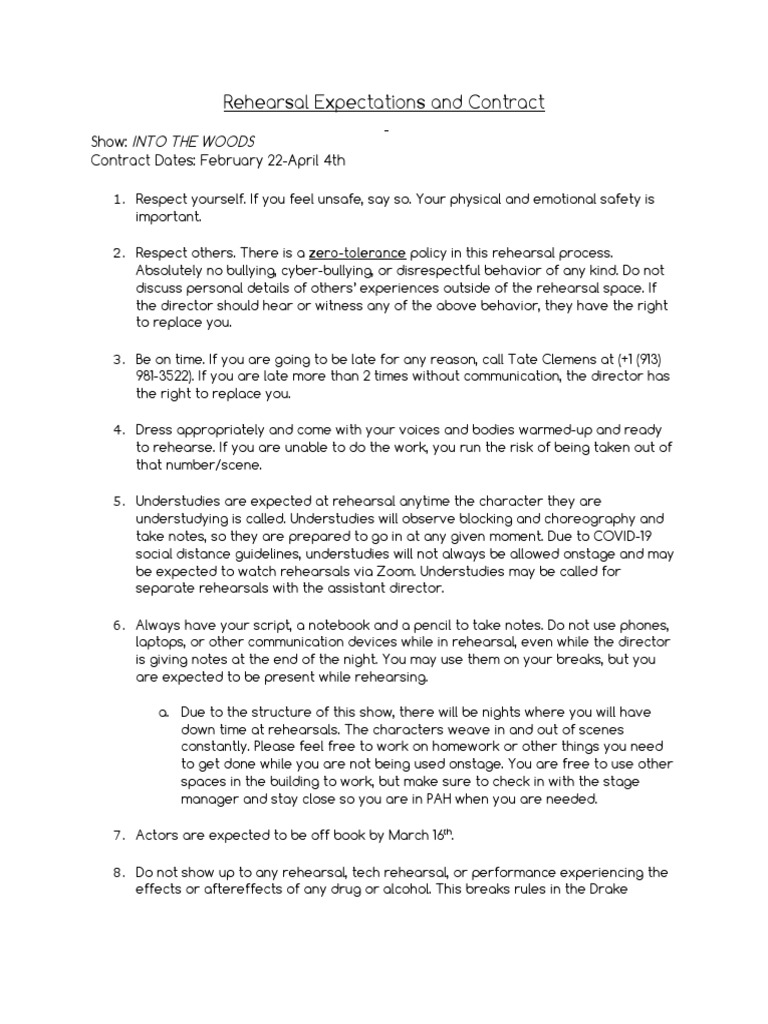 Rehearsal Expectations and Contract - ITW | PDF | Human Nature | Theatre