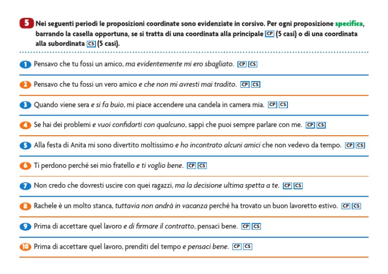 Esercizi Coordinate Subordinate | PDF