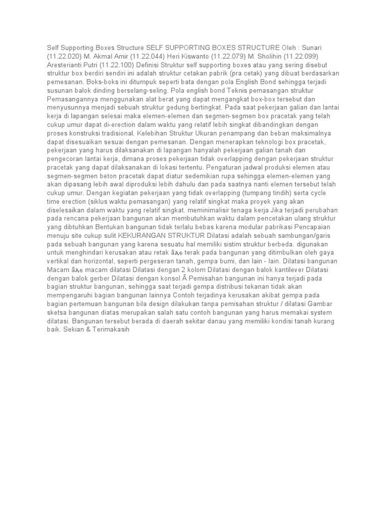 Self Supporting Boxes Structure SELF SUPPORTING BOXES STRUCTURE Oleh | PDF