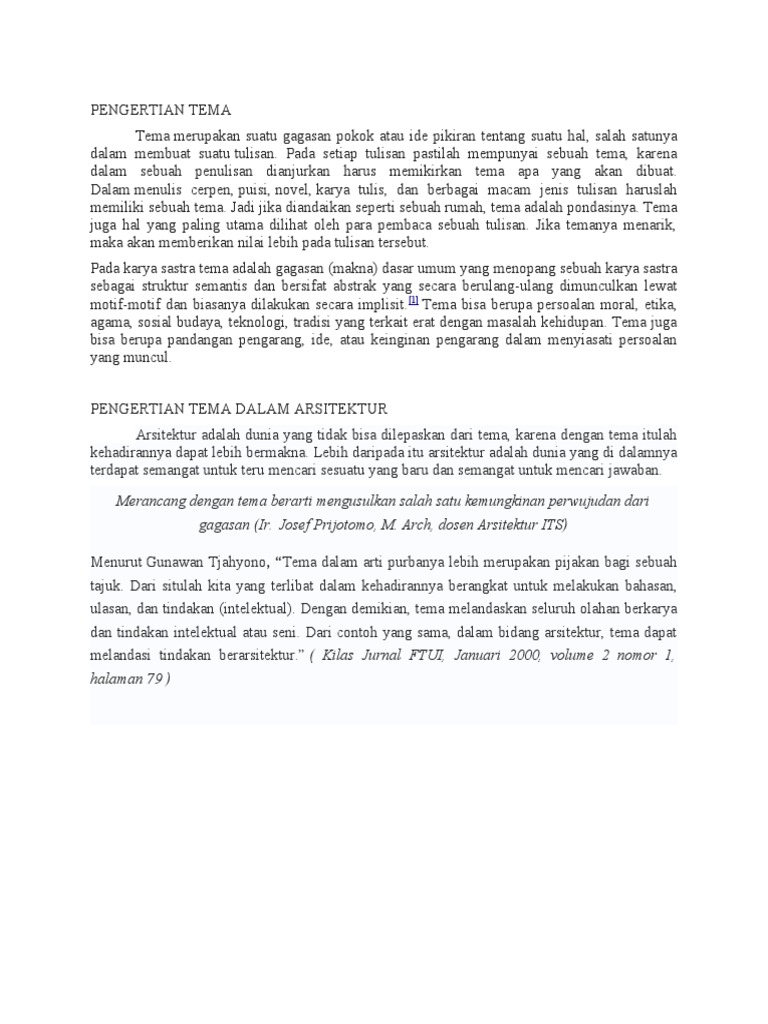 Pengertian Tema | PDF