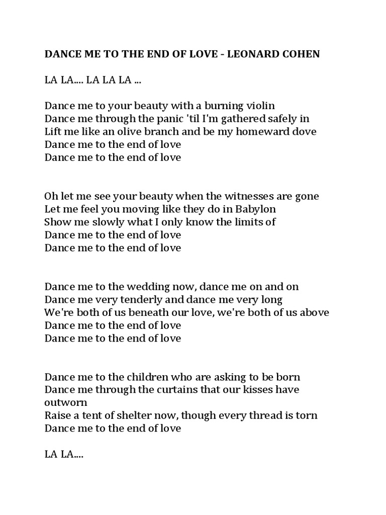 Dance Me To The End of Love | PDF