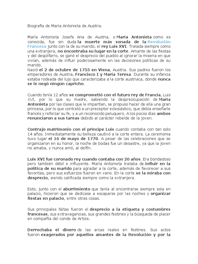 Biografía de María Antonieta de Austria | PDF | Maria Antonieta | Violencia