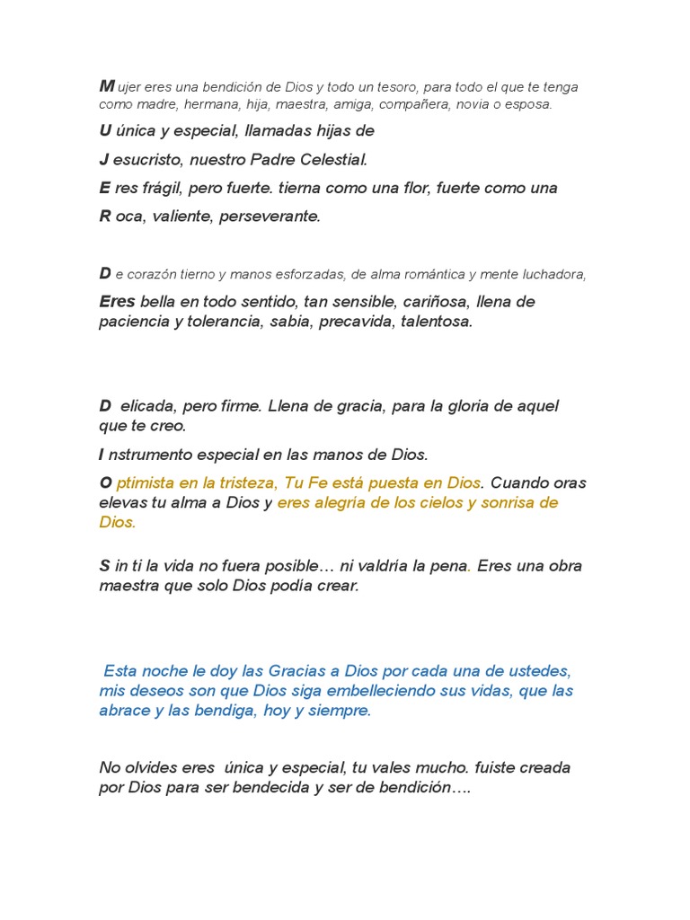 Acróstico de la Mujer Virtuosa | PDF