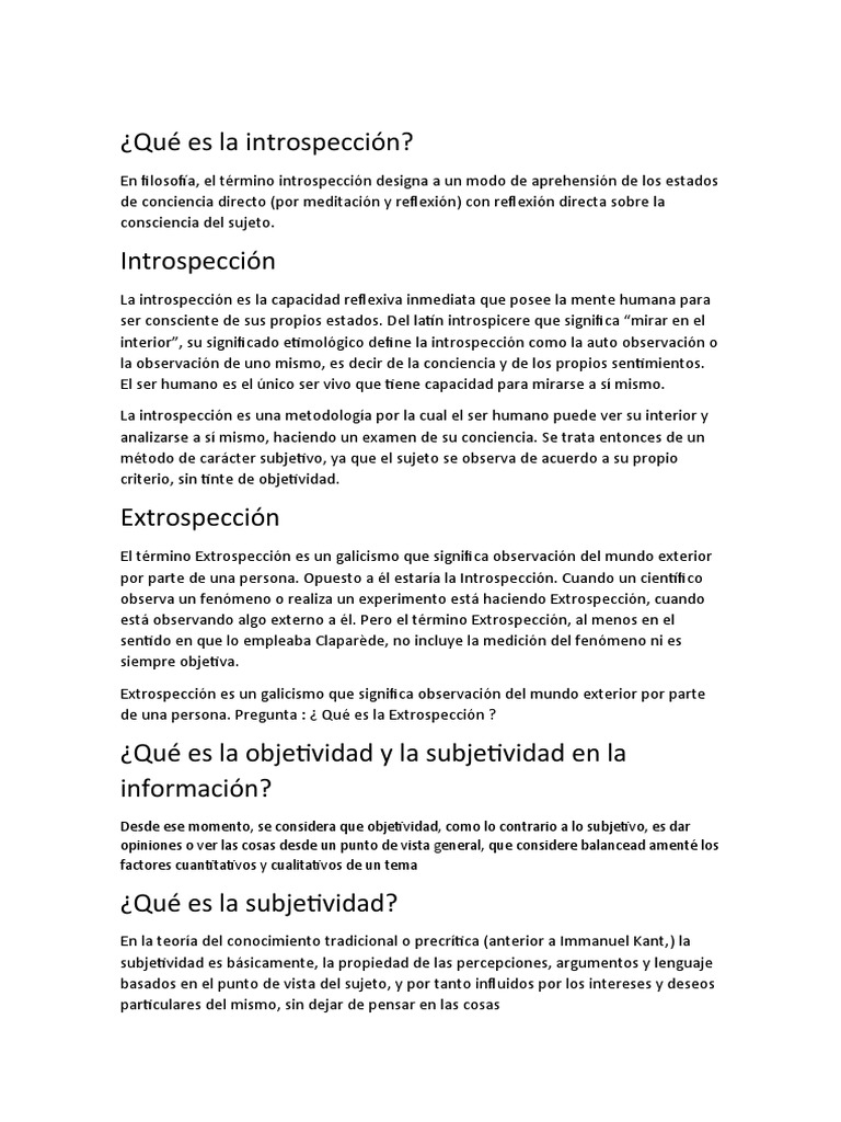 Qué Es La Introspección | PDF | Conciencia | Metafísica