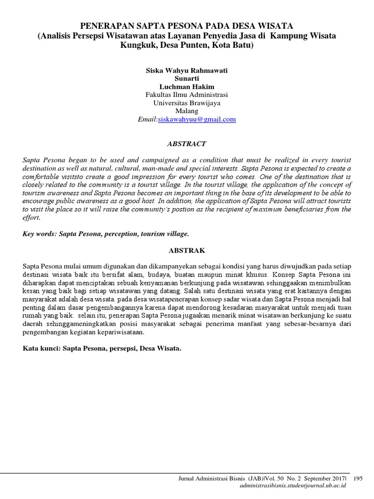 Sapta Pesona in Tourism Villages | PDF | Economies | Tourism