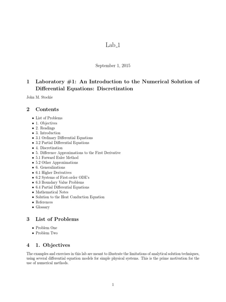 1 Laboratory #1: An Introduction To The Numerical Solution of ...