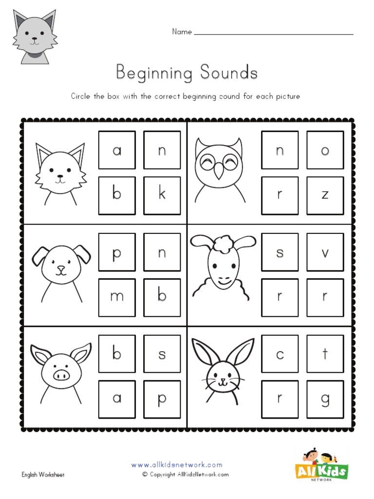 Animals Beginning Sounds Worksheet | PDF