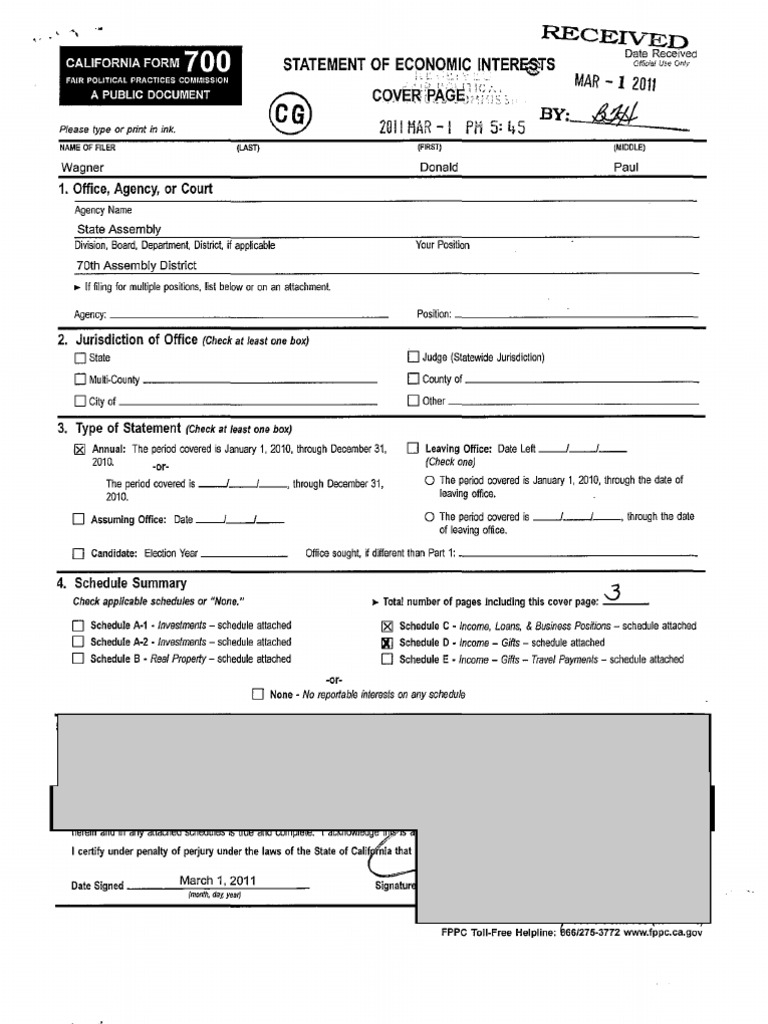California Form 700 Economic Interests | PDF | Loans | Money
