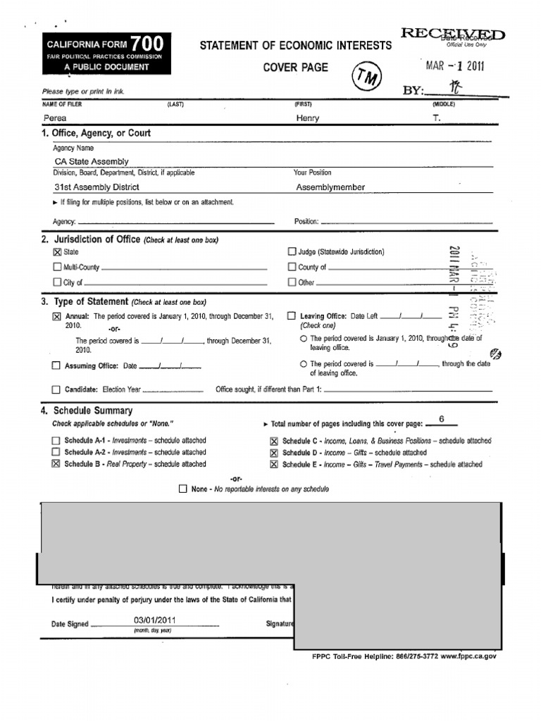 California Form 700: Economic Interests | PDF | Law And Economics | Loans