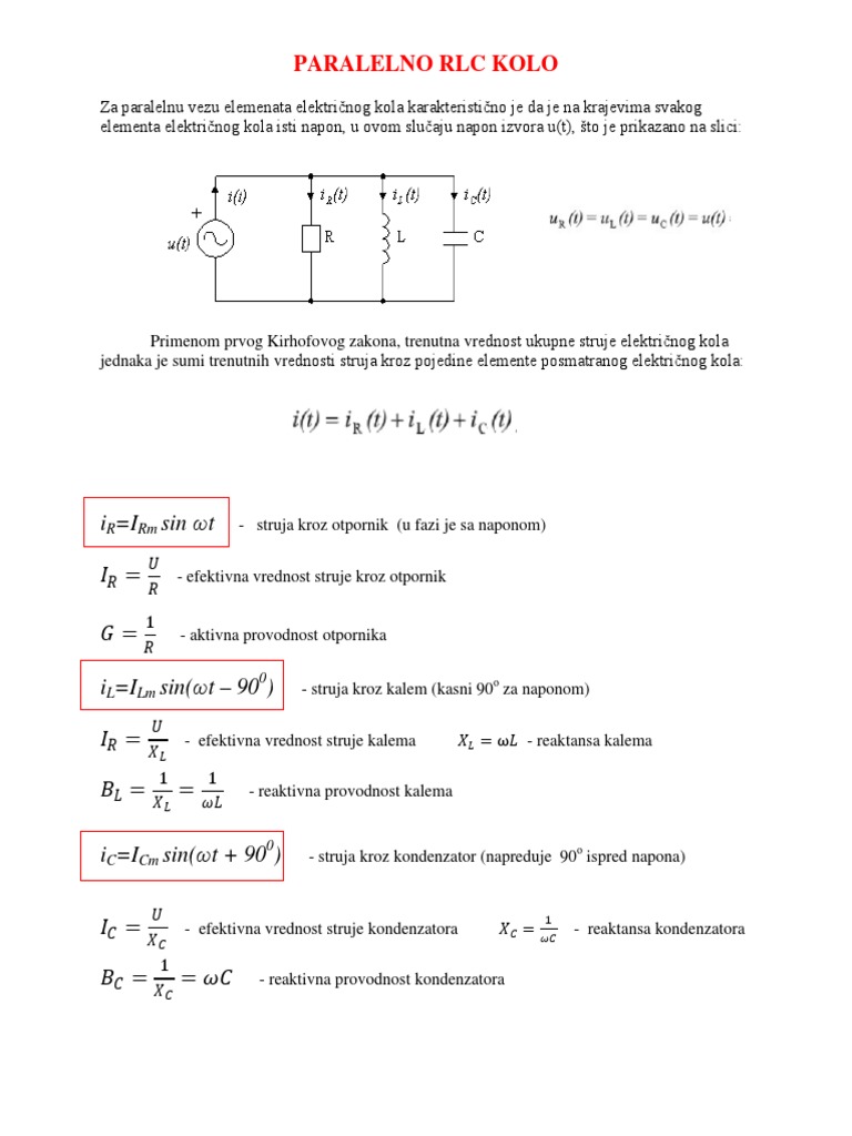 Paralelno Rlc Kolo: i =I sin ωt | PDF