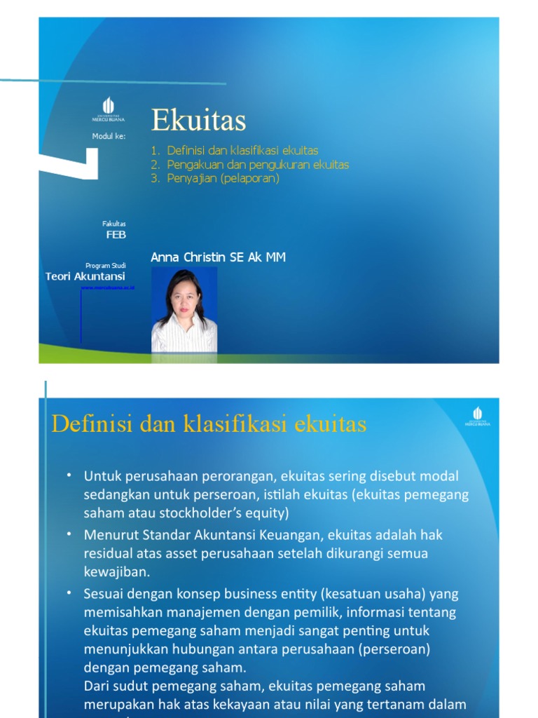 Ekuitas 1 Definisi Dan Klasifikasi Ekuitas 2 Pengakuan Dan Pengukuran ...