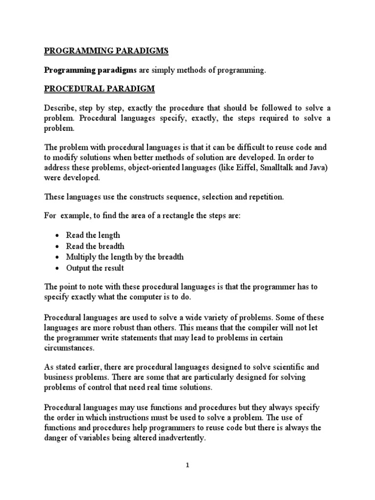 U1 Programming Paradigm Pdf Programming Paradigms Object Computer Science