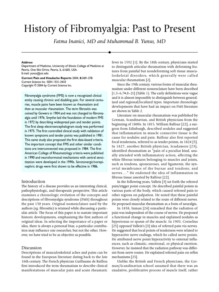 2004 History of Fibromyalgia - Past To Present | PDF | Fibromyalgia | Pain