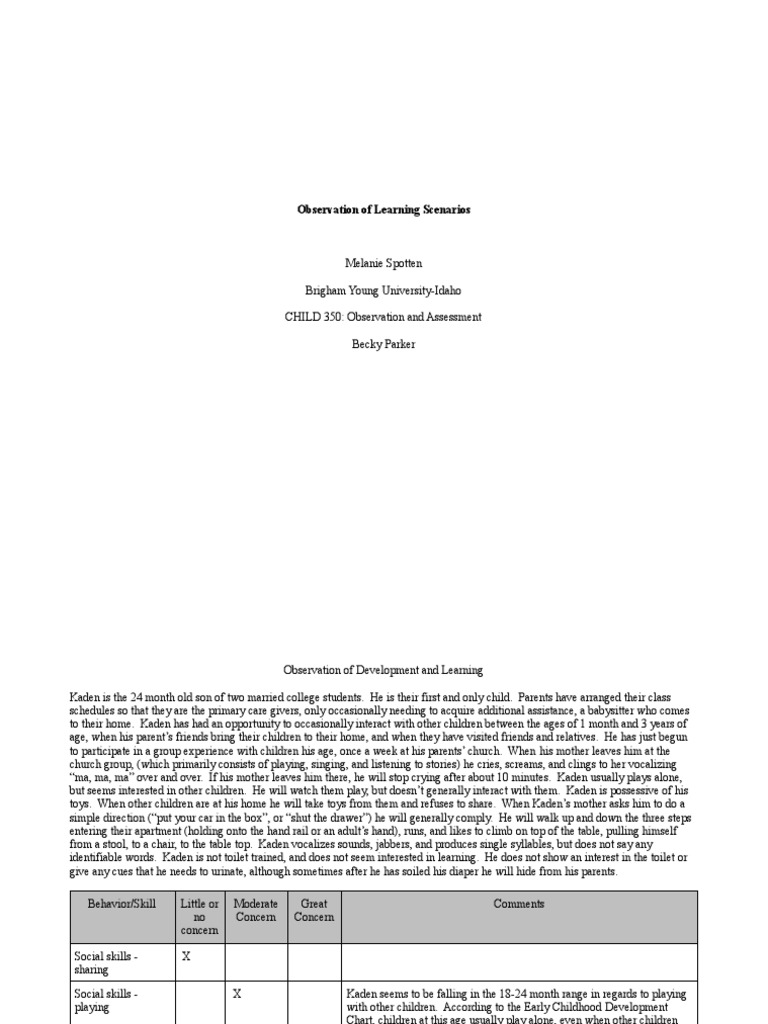 Observation of Learning Scenarios | Download Free PDF | Child ...