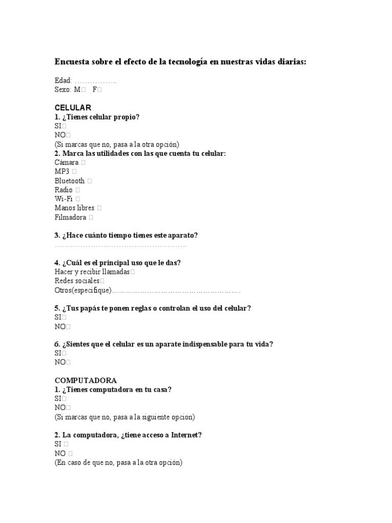 Encuesta Sobre La Tecnologia | PDF