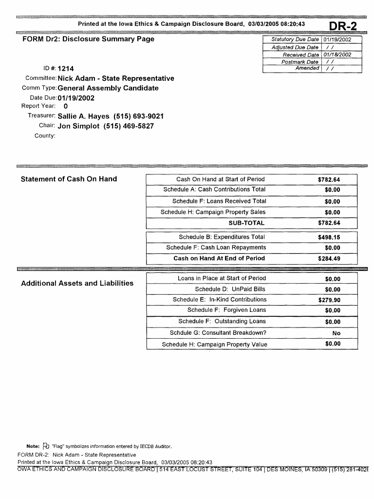 FORM Dr2: Disclosure Summary Page | PDF | Iowa | Economies